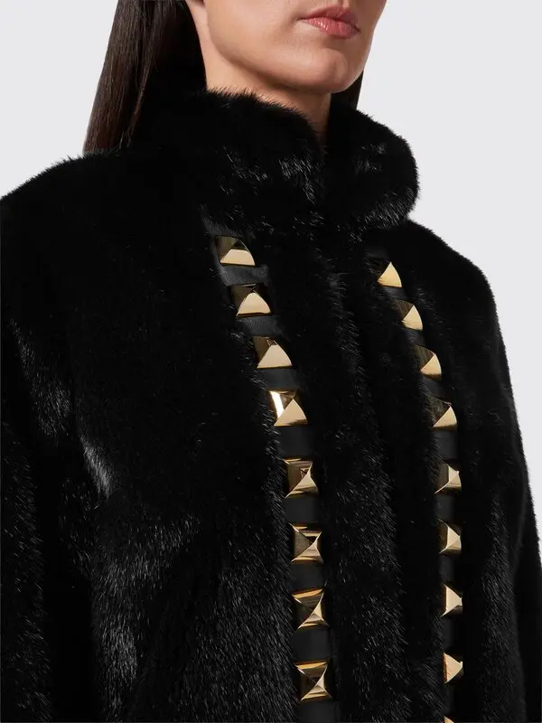 Philipp Plein Studded Single-breasted Mink Fur Coat - Black
