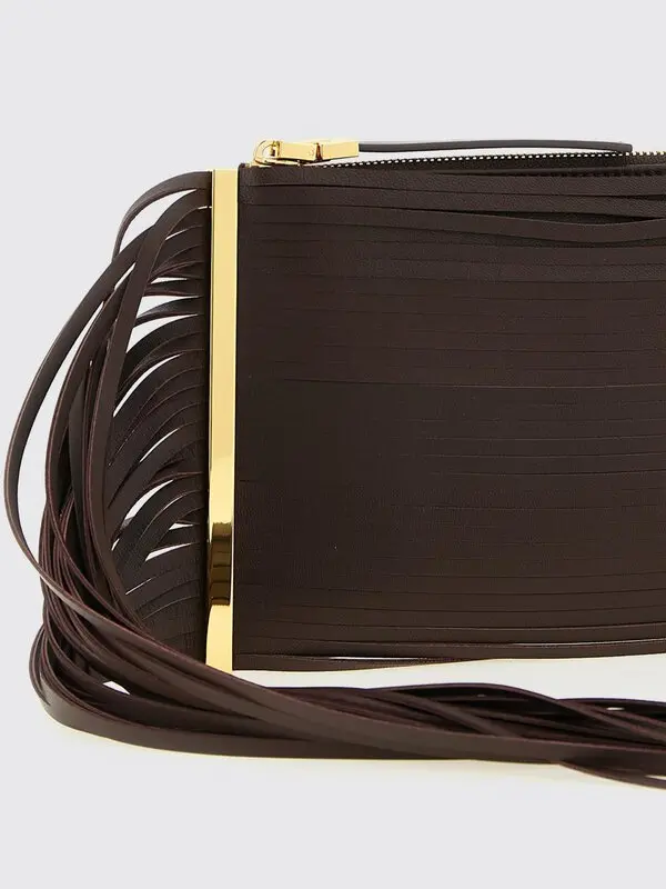 Elisabetta Franchi Nappa Leather Clutch With Fringes - Cocoa