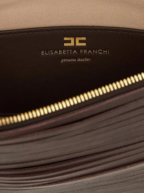 Elisabetta Franchi Nappa Leather Clutch With Fringes - Cocoa