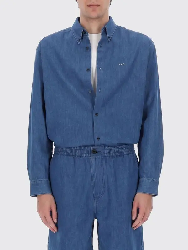 A.p.c. Cotton Shirt With Button-down Collar And Contrasting Logo