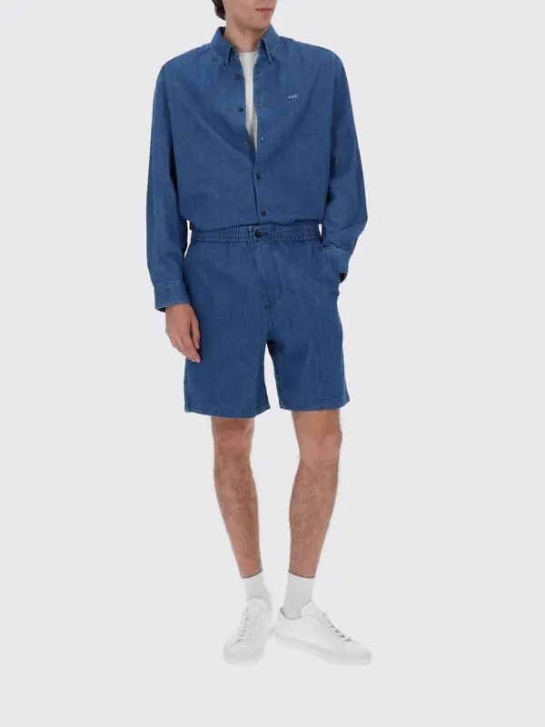 A.p.c. Cotton Shirt With Button-down Collar And Contrasting Logo