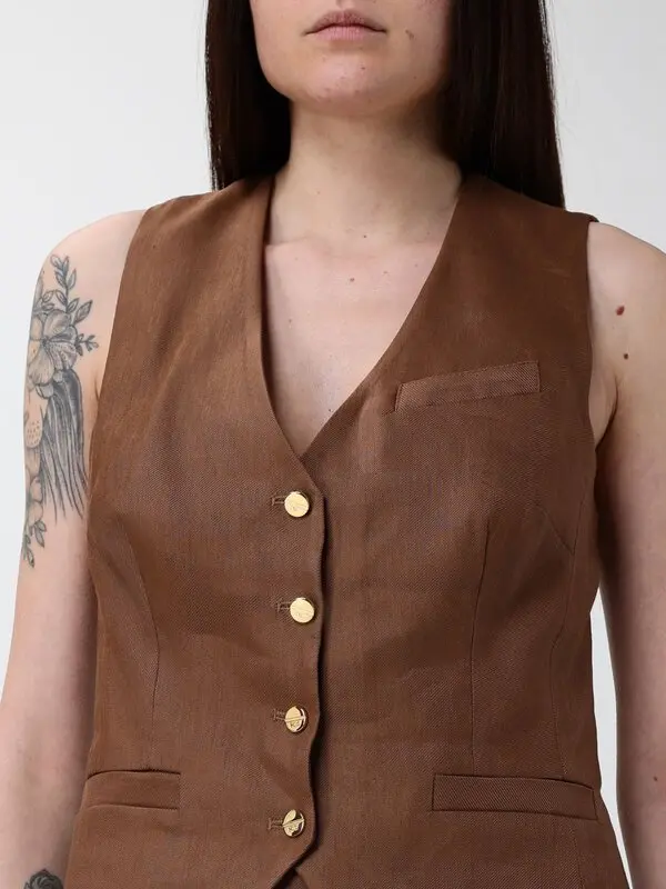 Elisabetta Franchi Linen Blend Vest - Brown