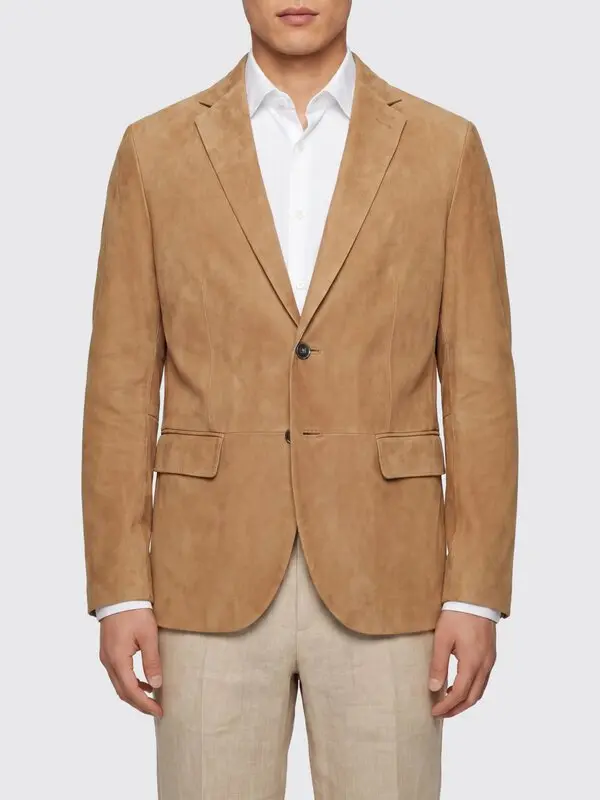 BOSS Single-breasted Suede Blazer With High Collar