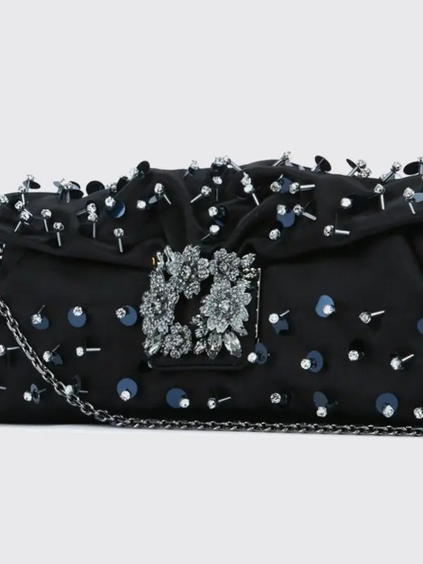 ROGER VIVIER Satin Clutch With Bead Embroidery And Chain Strap