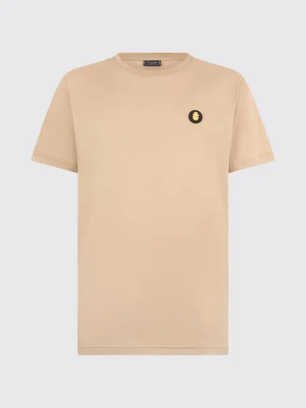 BILLIONAIRE Cotton Jersey Crewneck T-shirt With Applied Logo Patch - Beige
