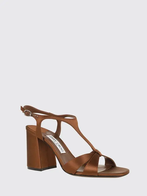 JIMMY CHOO Kesia High Square-heeled Satin Sandals With Ankle Strap - Silver