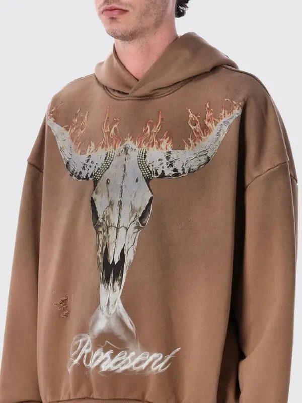 REPRESENT Cotton Hoodie With Logo - Brown