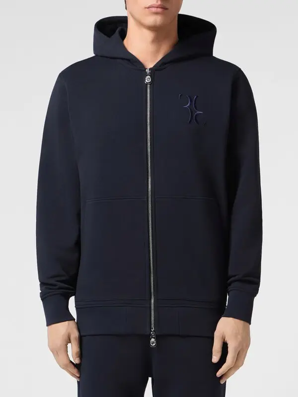 BILLIONAIRE Cotton Zip-up Hoodie With Embroidered Logo - Blue