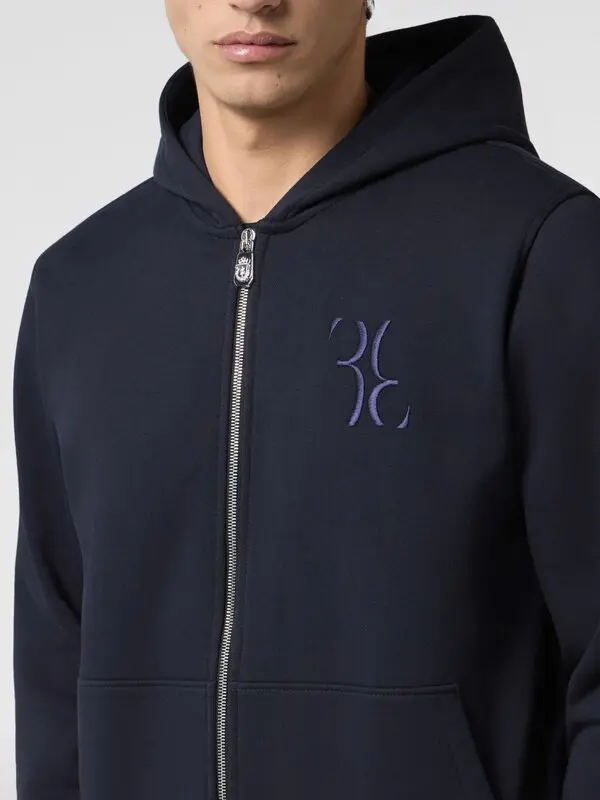 BILLIONAIRE Cotton Zip-up Hoodie With Embroidered Logo - Blue