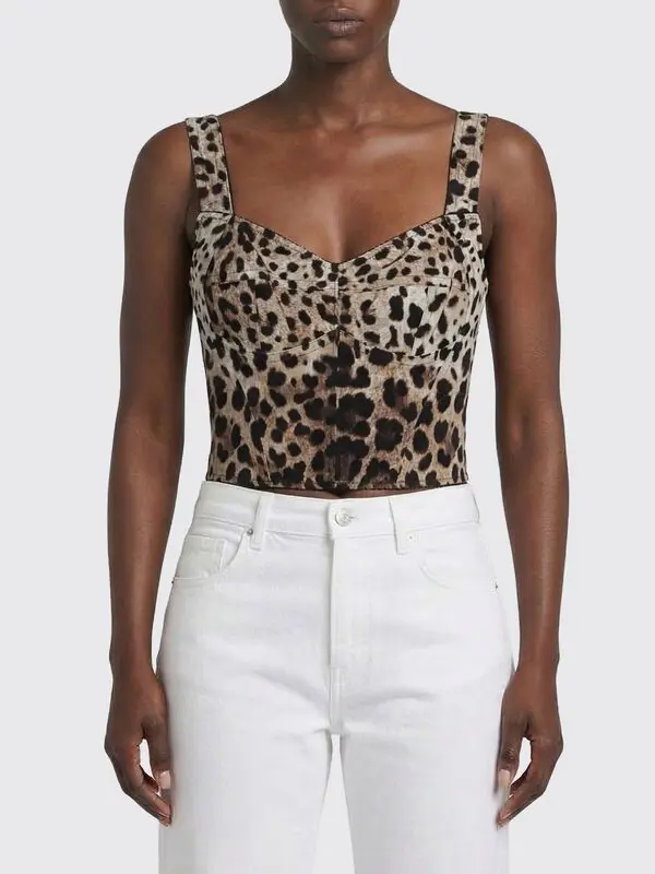 Dolce & Gabbana Animal Print Silk Bustier Top