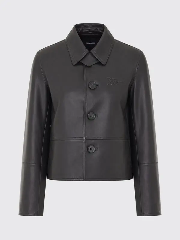 Zadig&Voltaire Leather Shirt Jacket With Embroidered Logo