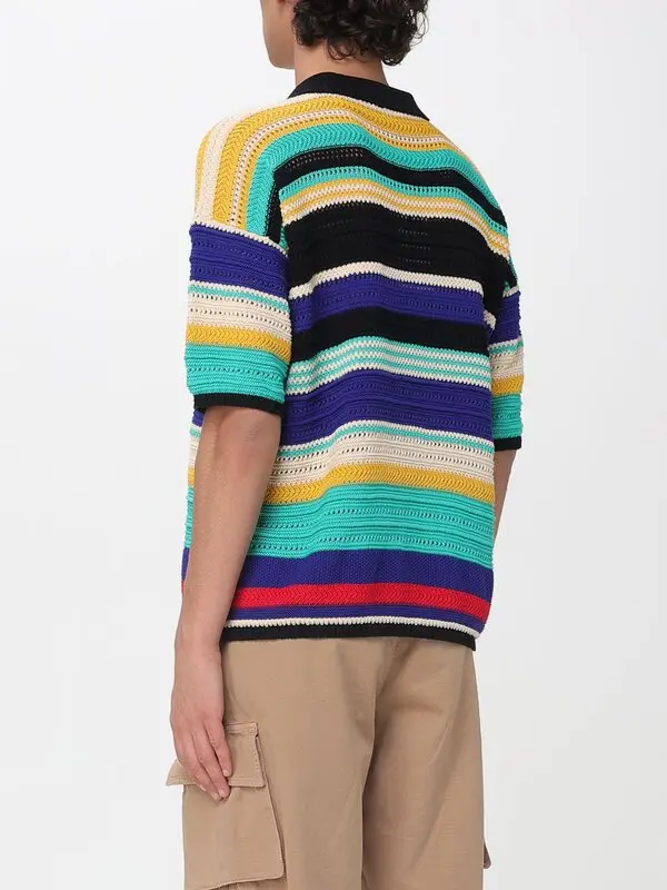 LANEUS Striped Interwoven Cotton Knit Polo Shirt