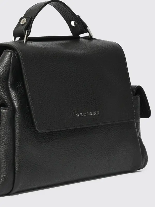 Orciani Sveva Grained Leather Handbag With Flap And Detachable Shoulder Strap - Black
