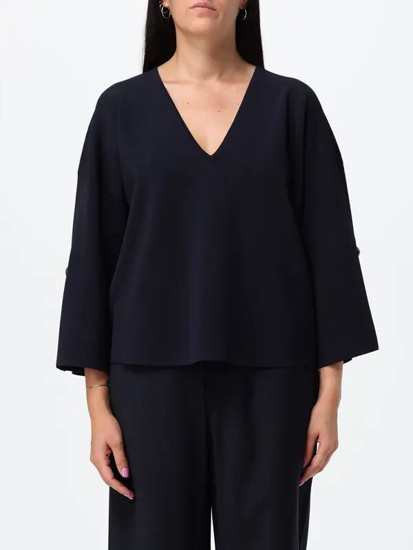 Max Mara Cropped V-neck Long-sleeve Blouse - Blue