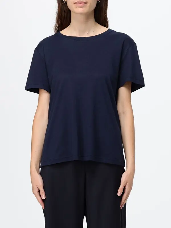 Max Mara Cotton Blend Crewneck T-shirt With Dropped Shoulders - Blue