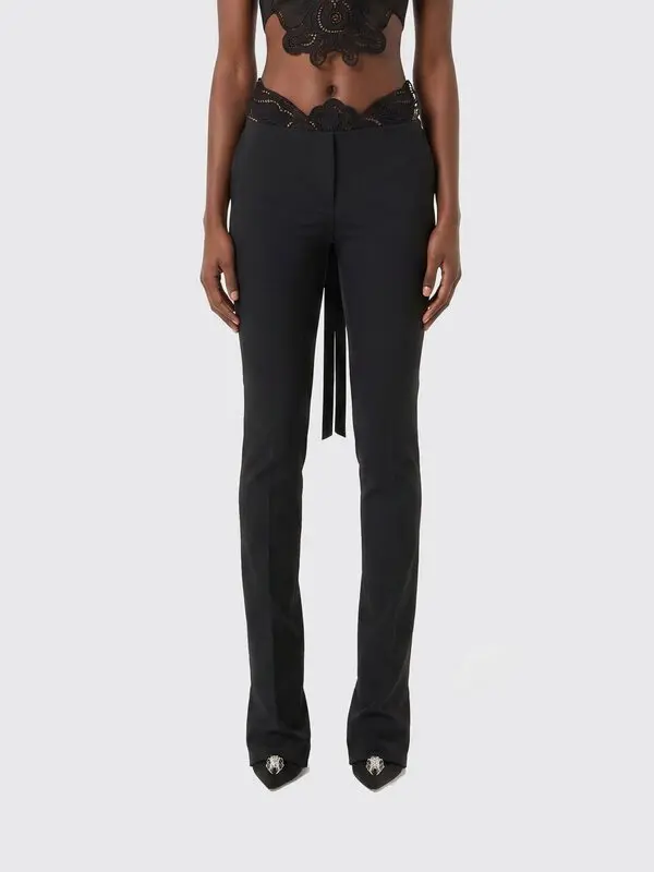 Blumarine Low-rise Flared Crêpe Pants With Lace Inserts