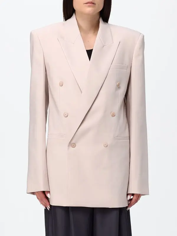 THE FRANKIE SHOP Slim Fit Double Breasted Wool Blend Blazer