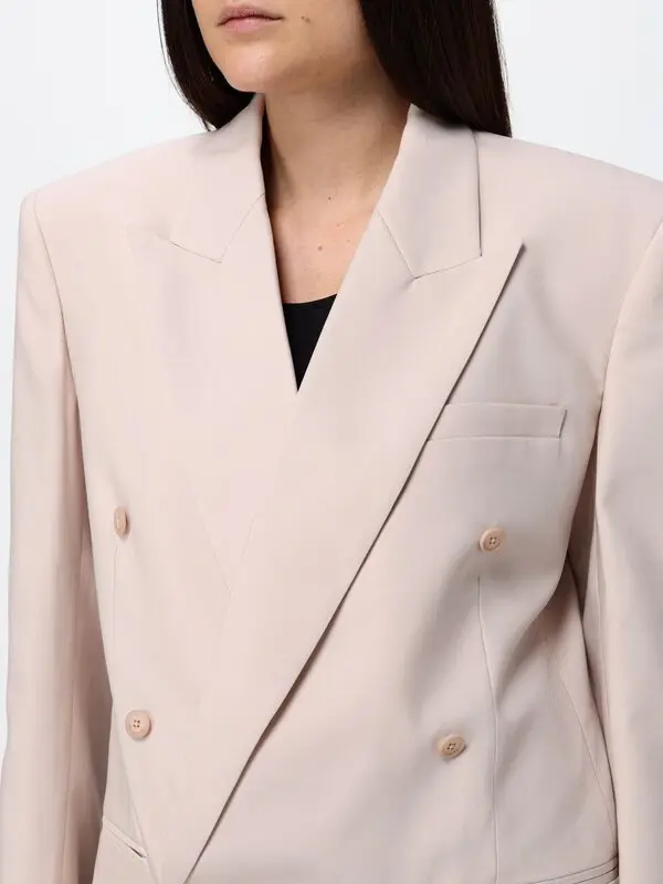 THE FRANKIE SHOP Slim Fit Double Breasted Wool Blend Blazer