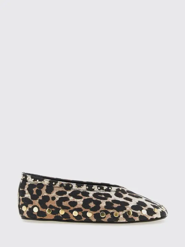 GANNI Studded Animal-print Cotton Ballet Flats - Multicolor
