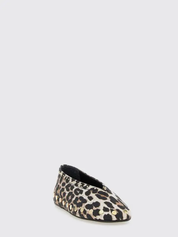 GANNI Studded Animal-print Cotton Ballet Flats - Multicolor