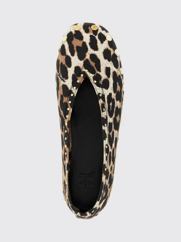 GANNI Studded Animal-print Cotton Ballet Flats - Multicolor