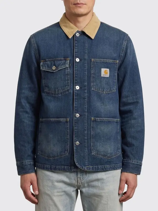 Carhartt Work In Progress Cotton Denim Jacket With Velvet Ribbed Collar