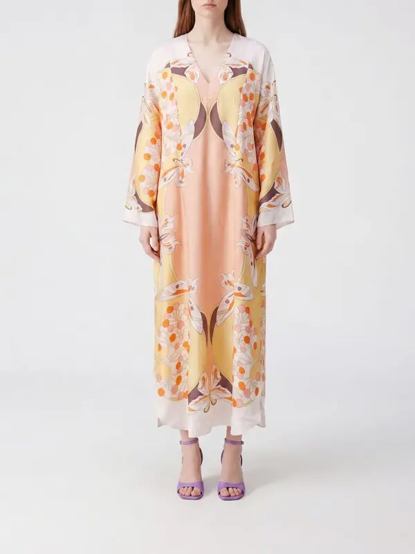 La DoubleJ V-neck Silk Midi Caftan With Ethnic Print