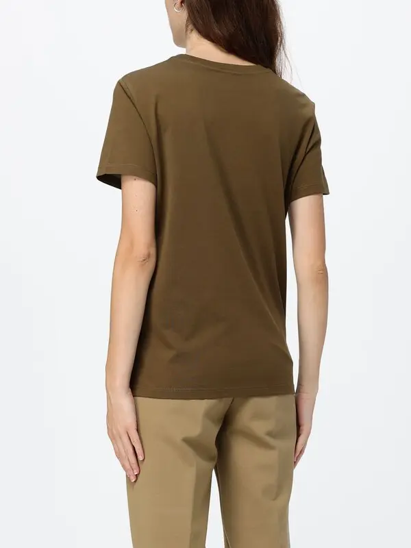 Max Mara Cotton T-shirt With Monogram And Patch Pocket - Green