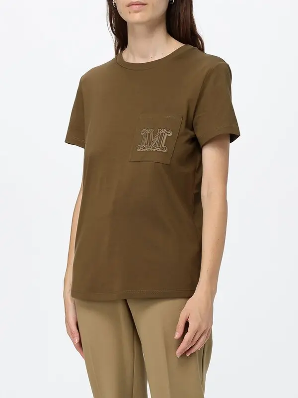Max Mara Cotton T-shirt With Monogram And Patch Pocket - Green