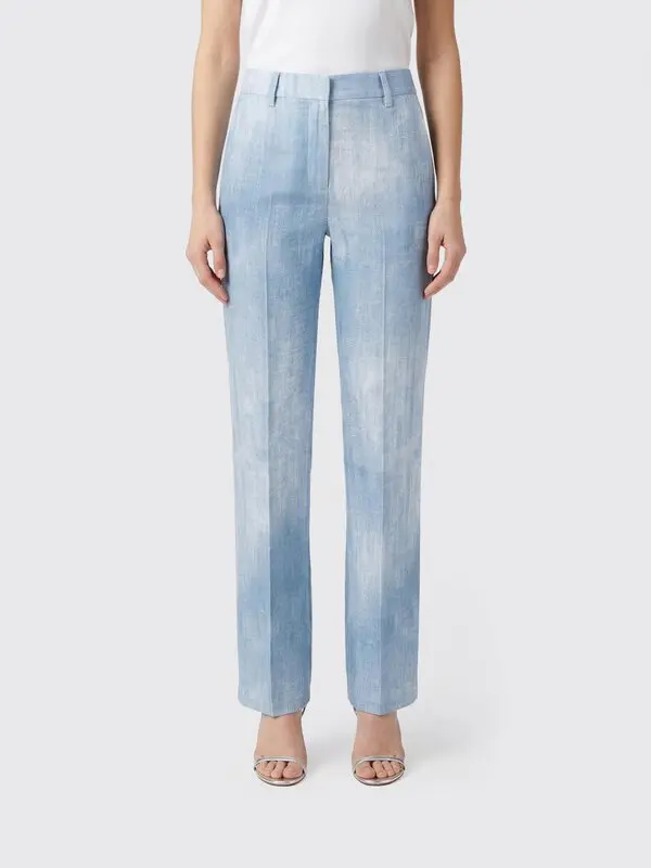 ERMANNO FIRENZE Linen Blend Straight Trousers - Blue