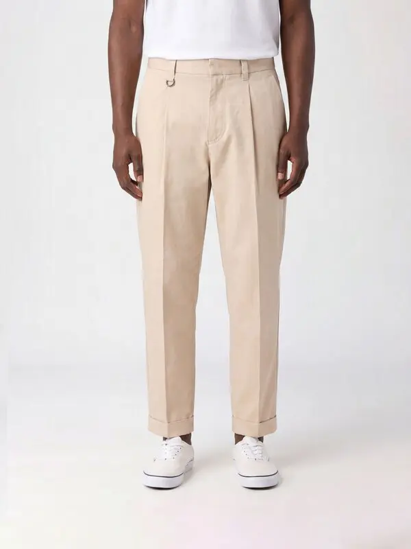 PAOLO PECORA Slim Fit Cotton Chino Pants With Slant Pockets - Grey