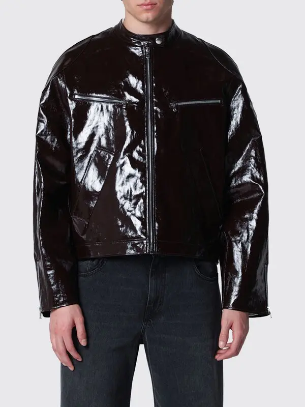 Séfr Relaxed Fit Leather Bomber Jacket With Biker Collar And Dropped Shoulders - Black