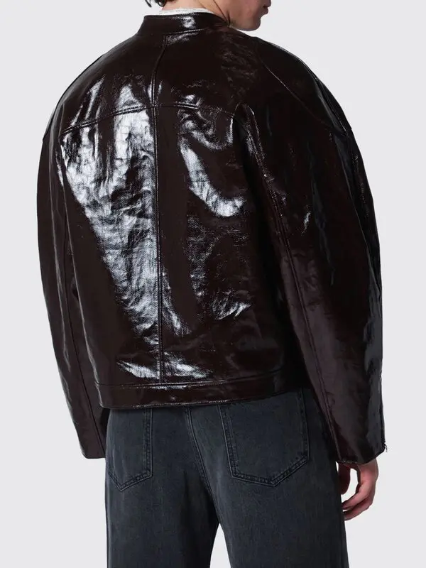 Séfr Relaxed Fit Leather Bomber Jacket With Biker Collar And Dropped Shoulders - Black