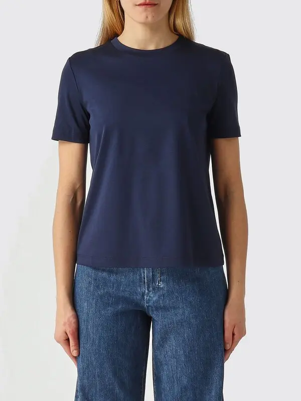 Max Mara Crew Neck T-shirt In Cotton Blend - Navy