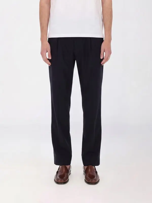 Herno Slim Fit Pleated Wool Blend Pants With Welt Pockets