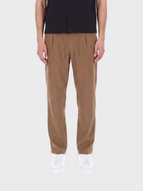 Herno Linen Chino Pants With Pleats And Rear Welt Pockets - Brown
