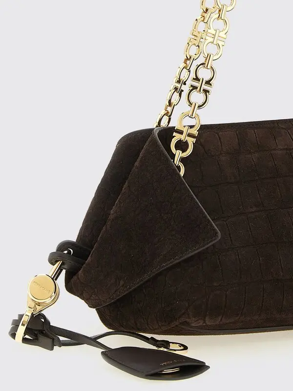FERRAGAMO Crocodile Print Suede Bag