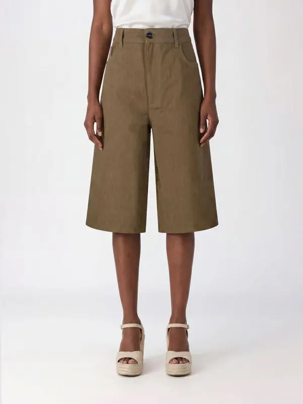 RÓHE High-waisted 5-pocket Knee-length Bermuda Shorts In Cotton - Green