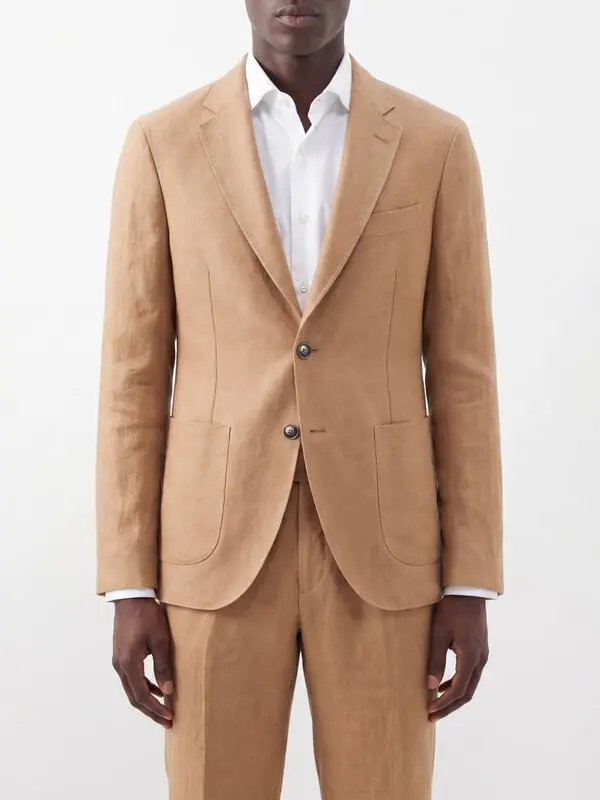 Herno Elegant Single-breasted Linen Blazer With Notch Lapels And Patch Pockets - Brown