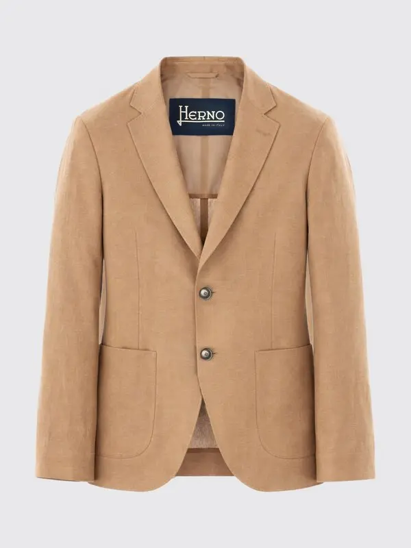 Herno Elegant Single-breasted Linen Blazer With Notch Lapels And Patch Pockets - Brown