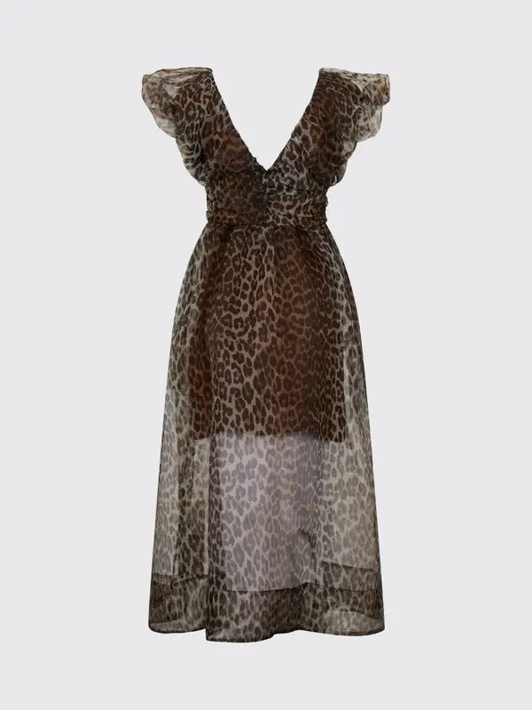 GANNI Animal Print Recycled Polyester Midi Dress - Multicolor