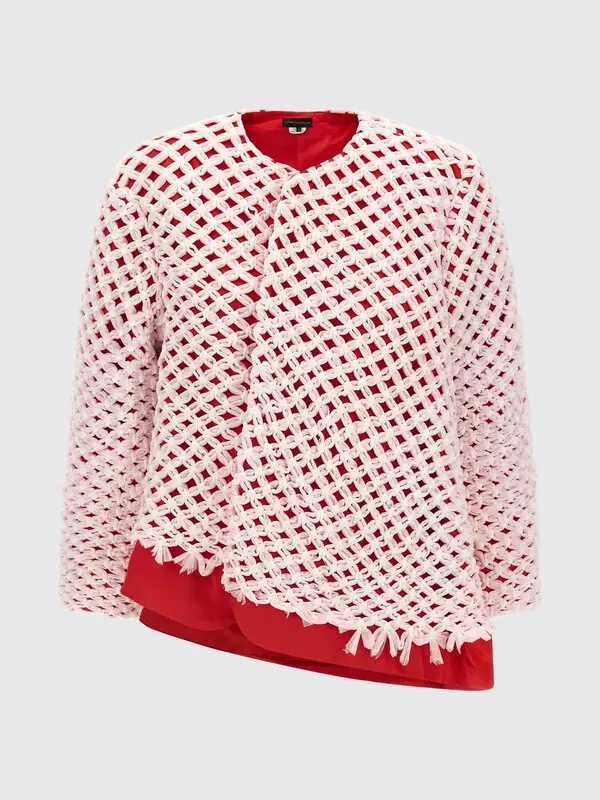 Comme Des Garçons Asymmetrical Double-breasted Blazer In Embroidered Check Tulle