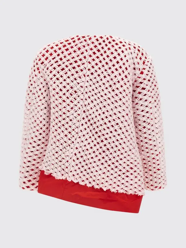 Comme Des Garçons Asymmetrical Double-breasted Blazer In Embroidered Check Tulle
