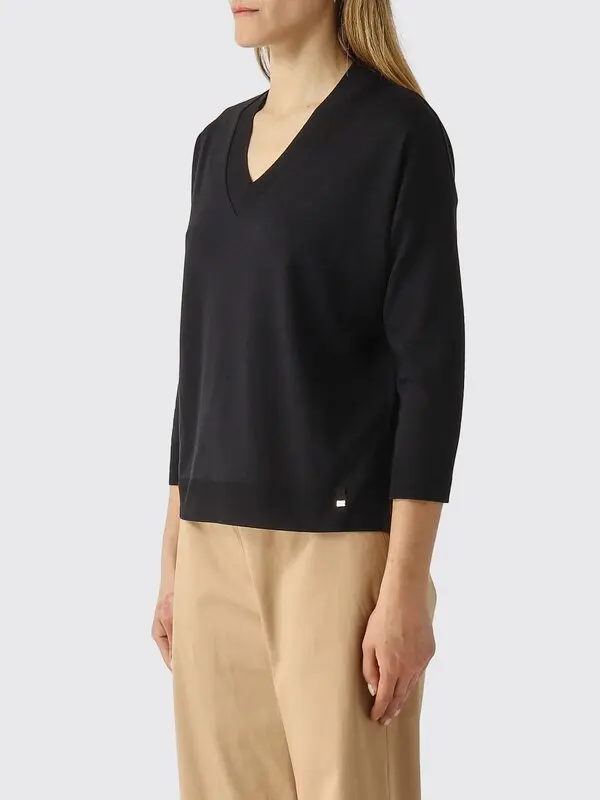 Herno Teddy Bear Print V-neck Lyocell Sweater - Black