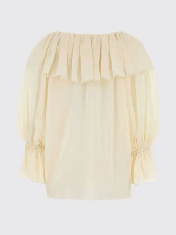 Chloé Balloon Sleeve Silk Blouse With Boat Neck And Ruffle Details