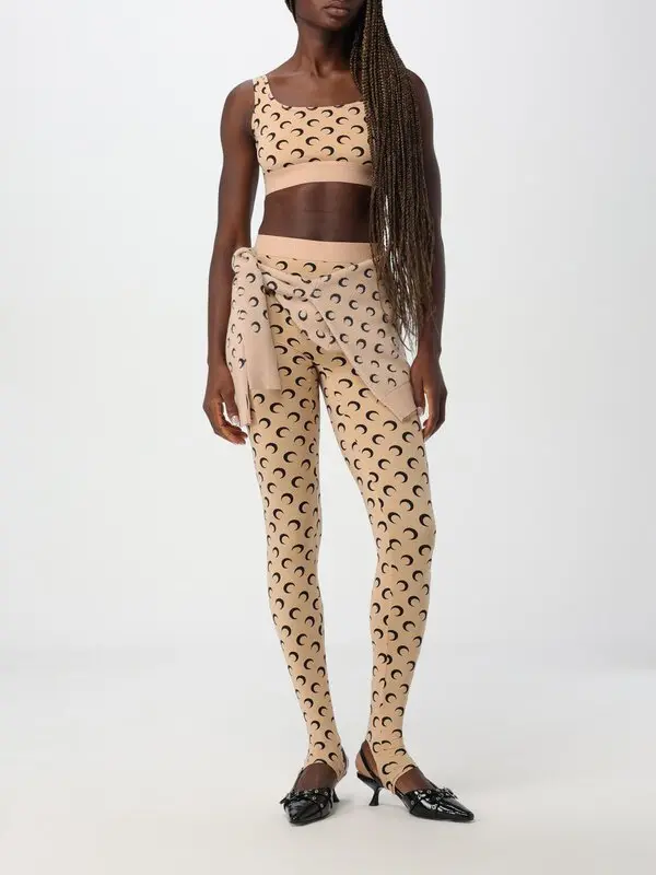 MARINE SERRE Crescent Moon Print Leggings - Beige