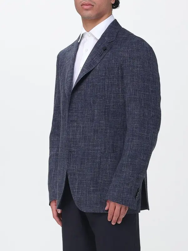 LARDINI Single-breasted Blazer In Wool Linen And Silk - Navy