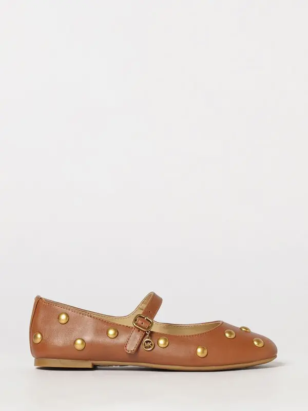 Michael Kors Nellie Flex Leather Mary Jane Ballet Flats With Studs And Mk Logo - Black