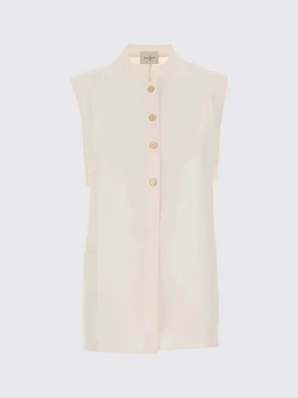 Le Kasha Sleeveless Silk Shirt With Mandarin Collar - Cream