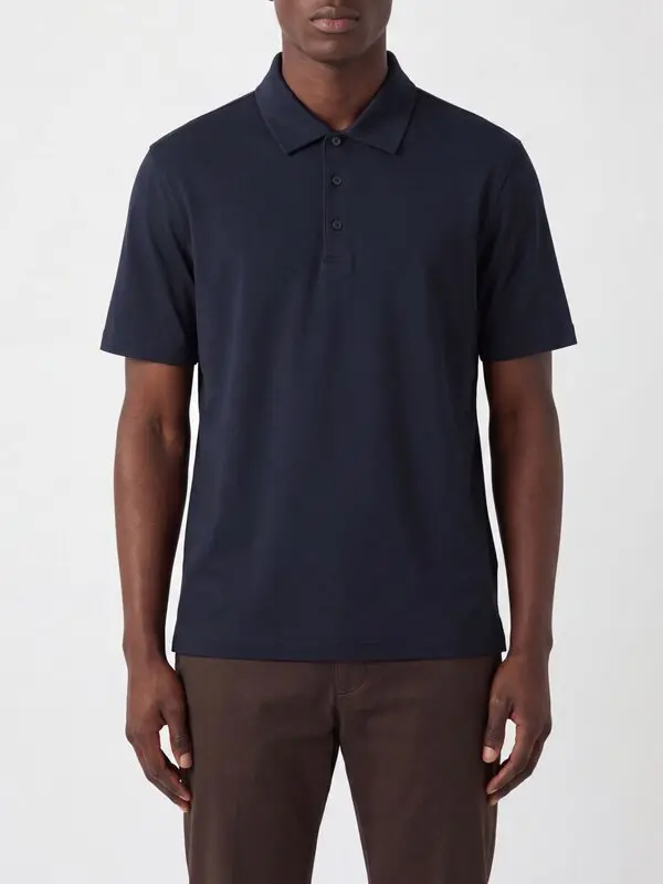 Herno Short-sleeved Cotton Polo Shirt With Classic Three-button Collar - Blue